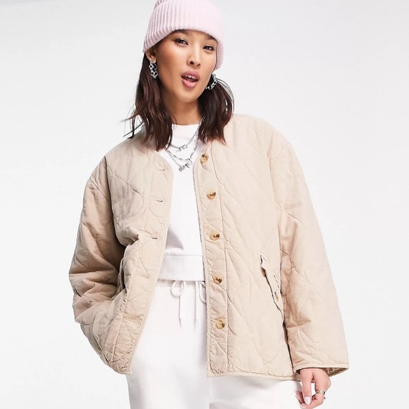 Topshop | Jackets & Coats | Topshop Quilted Ovoid Shirt Jacket In Stone ...